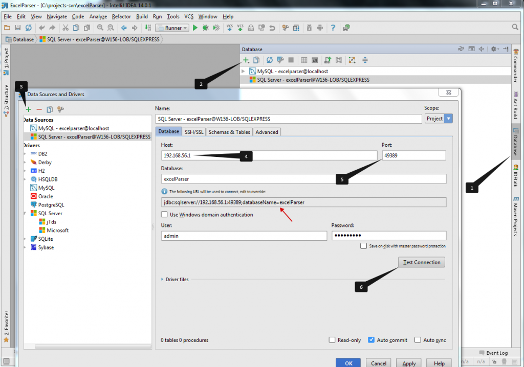 Microsoft SQL Server 2012 - подключение и настройка в IntelliJ IDEA