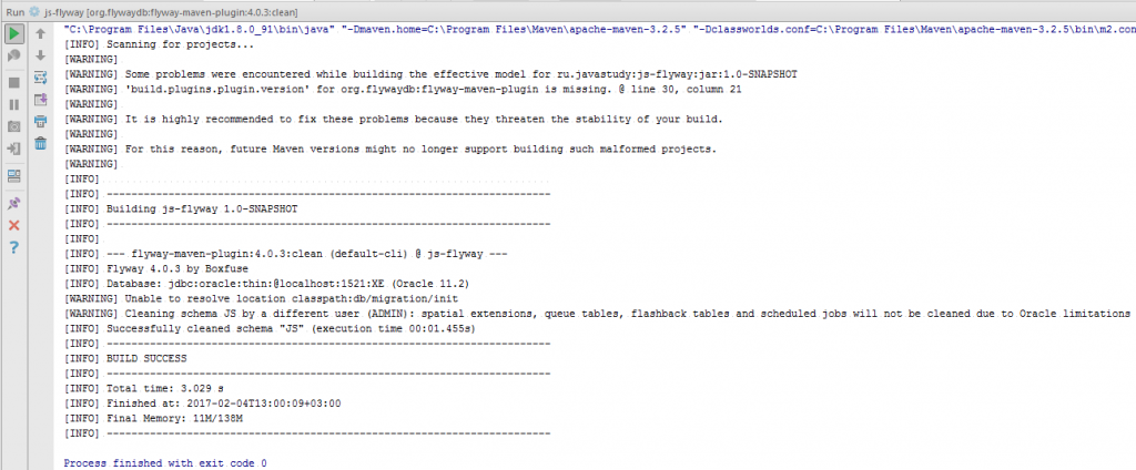 Flyway — подключение, настройка библиотеки и плагина flyway-maven-plugin.